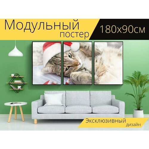 Модульный постер "Похмелье, домашнее животное, рождество" 180 x 90 см. для интерьера