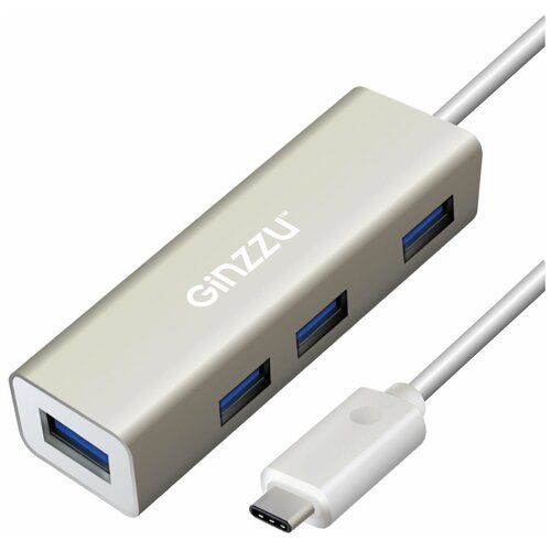 USB-концентратор  Ginzzu GR-518UB, разъемов: 4, 20 см, серебристый