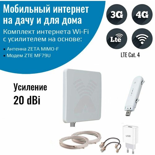 Мобильный интернет на дачу 3G/4G/WI-FI – Комплект ZTE Power (Модем+Антенна MIMO 20ДБ)