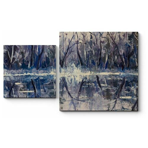 Модульная картина Река в зимнем лесу 50x30