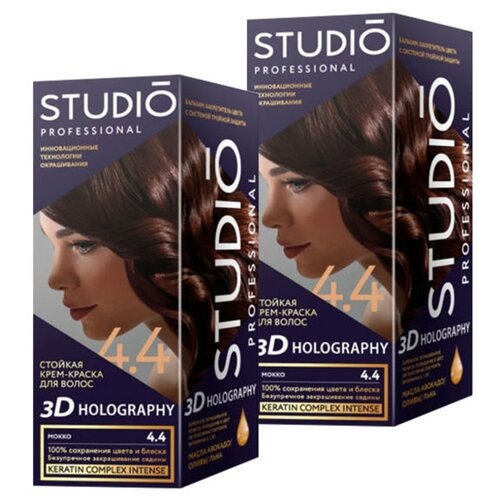 Essem Hair Studio Professional 3D Holography стойкая крем-краска для волос, 2шт, 4.4 мокко, 115 мл