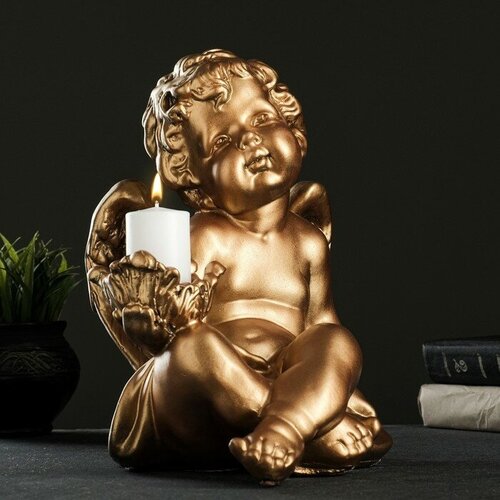 Хорошие сувениры Подсвечник "Ангел сидя в руке" 26х21х30 см бронза, для свечи d=6 см