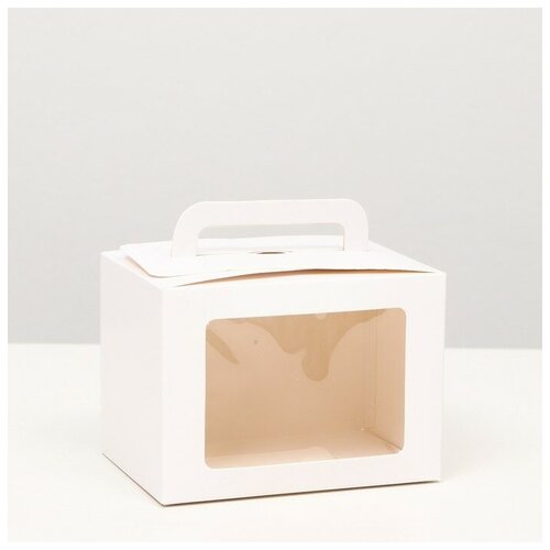 Коробка складная, с окном и ручкой, белая, 10 х 14 х 10 см