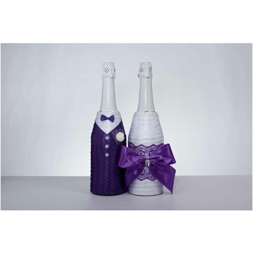 Украшение на свадебное шампанское "Классика", в фиолетовом цвете