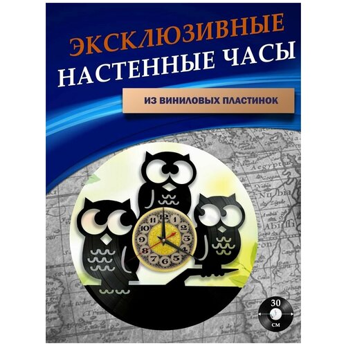 Часы настенные из Виниловых пластинок - Совы (без подложки)