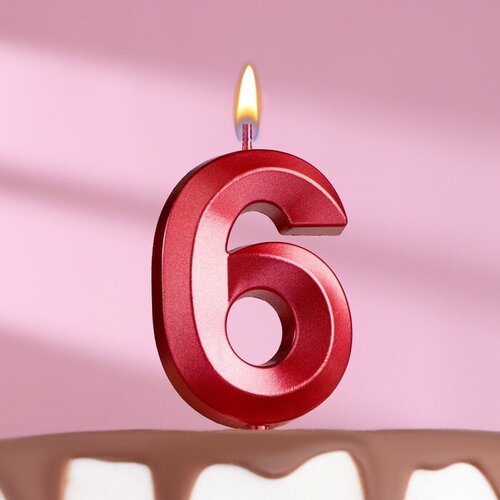 Свеча в торт на шпажке "Грань", цифра "6", 5 см, красная