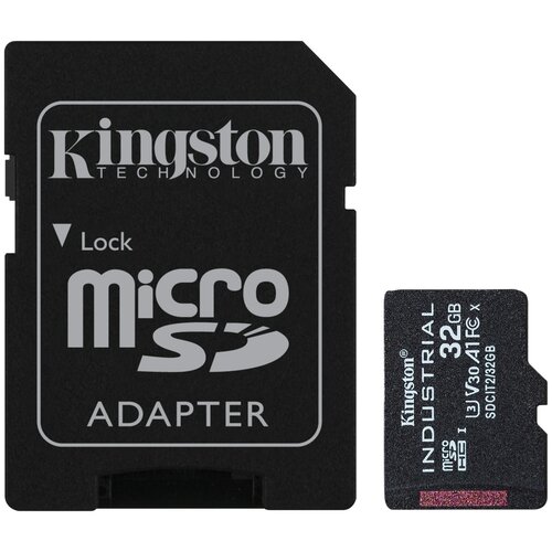 Карта памяти Kingston microSDHC 32 ГБ Class 10, V30, A1, UHS-I U3, R/W 100/80 МБ/с, адаптер на SD, черный