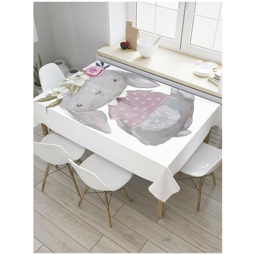 Скатерть прямоугольная JoyArty на кухонный стол "Зайчик в манишке" из оксфорда, 180x145 см