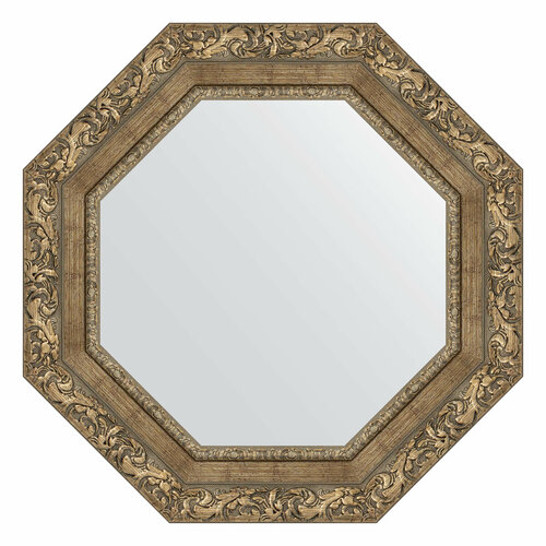 Зеркало настенное Octagon EVOFORM в багетной раме виньетка античная латунь, 55,4х55,4 см, для гостиной, прихожей, спальни и ванной комнаты, BY 3781