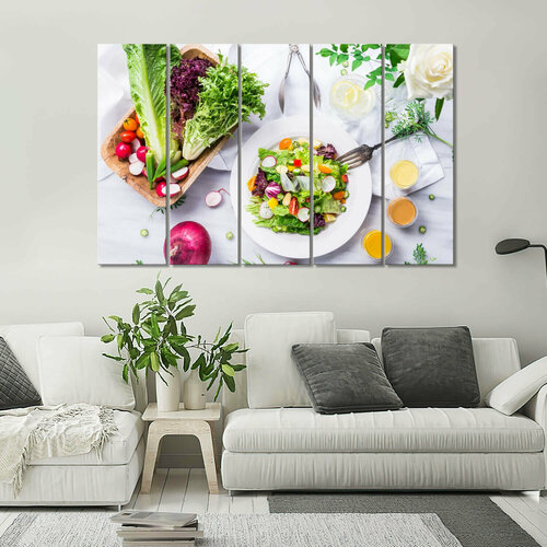 Модульная картина/Модульная картина на холсте/Модульная картина в подарок/овощной салат с соусом-vegetable salad with sauce 125х80