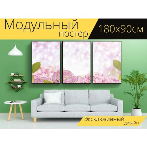 Модульный постер "Гортензия цветок, цветочный фон флоры, природа" 180 x 90 см. для интерьера