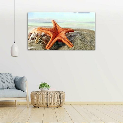 Картина на холсте 60x110 LinxOne "Paradise starfish ракушки" интерьерная для дома / на стену / на кухню / с подрамником