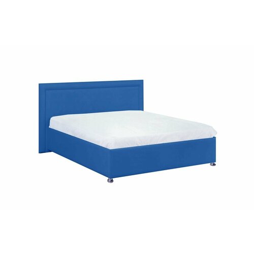 Двуспальная кровать Нью-Йорк 160x200 основание металлическое с ламелями велюр синий без ножек