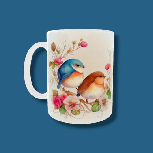 Кружка для чая с принтом птицы "Два птенчика (рисунок)" 330мл
