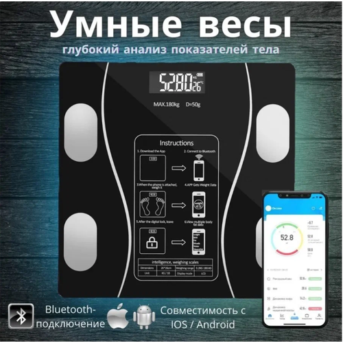 Напольные умные весы c bmi, электронные напольные весы для Xiaomi, iPhone, Android, черные