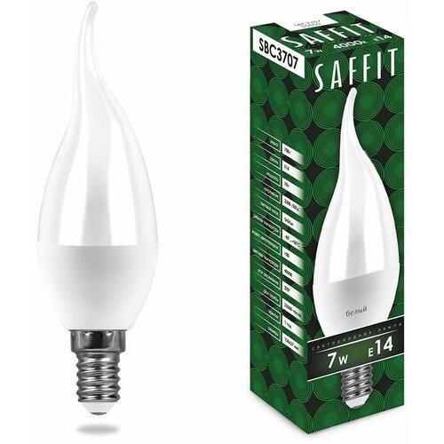Лампа светодиодная LED 7вт Е14 белый матовая свеча на ветру | код. 55055 | FERON (7шт. в упак.)