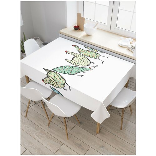 Скатерть прямоугольная JoyArty на кухонный стол "Рябые курочки" из оксфорда, 120x145 см