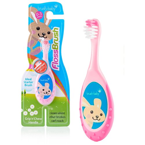 Brush-Baby FlossBrush зубная щетка, 0-3 года, розовая