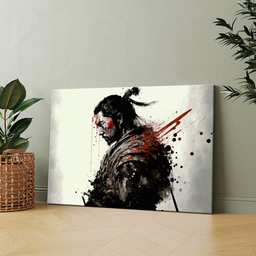 Картина на холсте (Мужчина с мечом и кровью на лице) 20x30 см. Интерьерная, на стену.