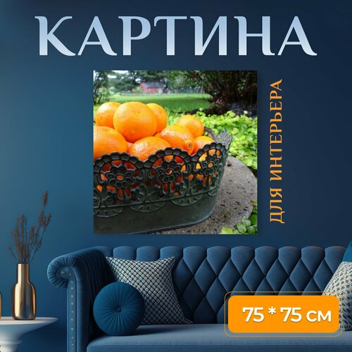 Картина на холсте "Апельсин, цитрусовые, свежий" на подрамнике 75х75 см. для интерьера