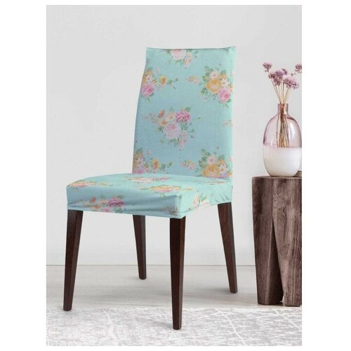 Декоративный чехол на стул JoyArty "Светлые цветочные букеты" со спинкой велюровый