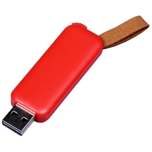 Классическая выдвижная пластиковая промо флешка с ремешком (4 Гб / GB USB 2.0 Красный/Red 044)