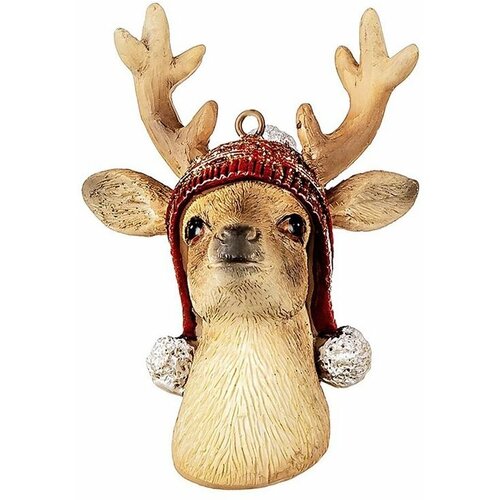 Елочная игрушка олень - красная шапочка, полистоун, 6 см, подвеска, Goodwill MC37119-1