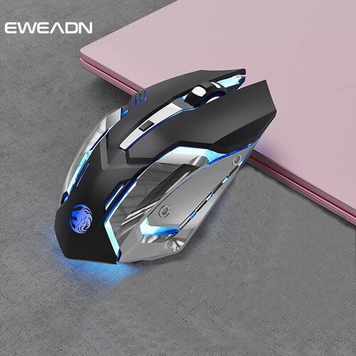 Механическая беспроводная мышь EWEADN, бесшумная, игровая, 2 в 1 Bluetooth 5.1 USB-штекер и Bluetooth 2.4 с подсветкой RGB, черный/серебро-2