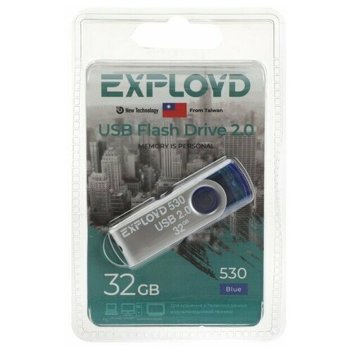 Флешка Exployd 530, 32 Гб, USB2.0, чт до 15 Мб/с, зап до 8 Мб/с, синяя