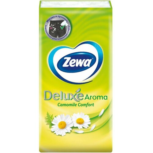 Платочки бумажные носовые Zewa Deluxe с ароматом Ромашки, 3 слоя, 1 шт