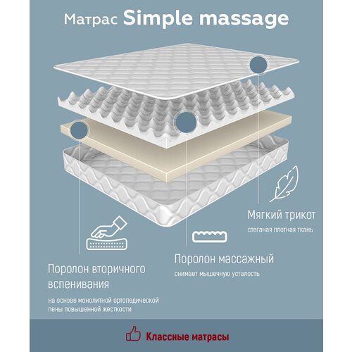 Матрас SIMPLE MASSAGE высота 10см для сна на диван кровать ортопедическая пена ВВ стеганный жаккард (120 / 200)