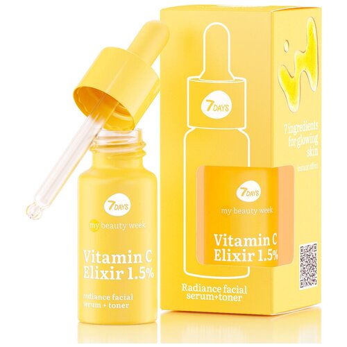 Сыворотка+тонер для лица придающая сияние коже 7Days My Beauty Week Vitamin C Elixir 1,5%