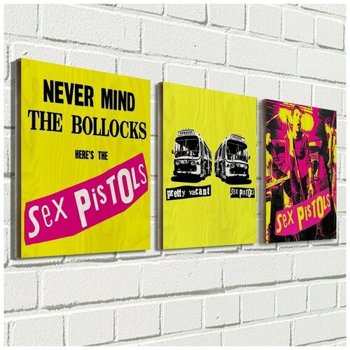 Модульная картина на дереве 66x24 см квадратные музыка Sex Pistols - 72