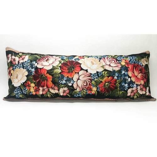 Наволочка для декоративной подушки 35х90 (+-3см) с рисунком Цветы. Из гобелена, на молнии. Чехол на подушку декоративный