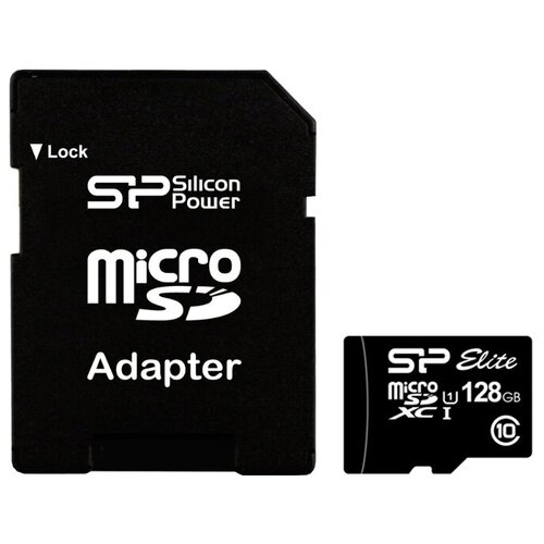 Карта памяти Silicon Power microSDXC 128 ГБ Class 10, UHS-I U1, R/W 75/15 МБ/с, адаптер на SD, черный
