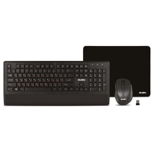 Комплект клавиатура + мышь + коврик SVEN KB-C3800W, черный, английская/русская