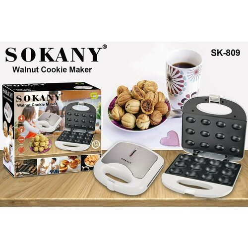 Орешница SOKANY SK-809, антипригарное покрытие. мощность прибора - 750 Вт. nuts. белый-черный
