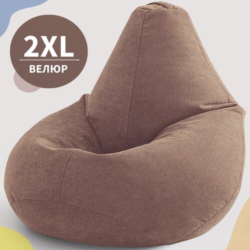 Кресло-мешок Груша, MyPuff, размер XХL-Миди, мебельный велюр, какао