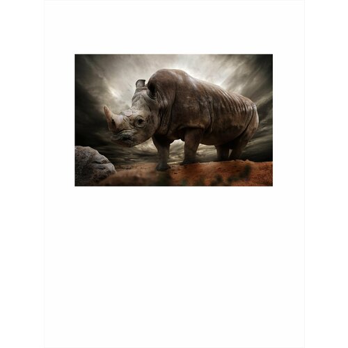 Картина Art IrbisPrint с изображением носорога 40 х 60 см натуральный холст на подрамнике