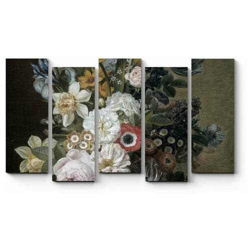 Модульная картина Пышный букет из роз, тюльпанов и ирисов 170x98