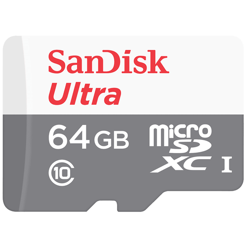 Карта памяти SanDisk microSDXC 64 ГБ Class 10, V10, A1, UHS-I, R 100 МБ/с, адаптер на SD, 1 шт., серый/белый
