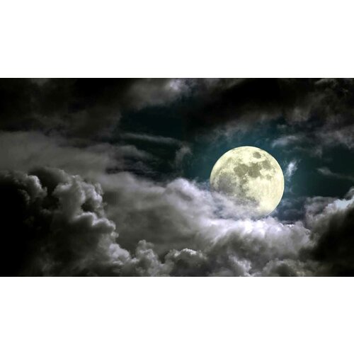 Картина на холсте 60x110 LinxOne "Full moon облачно ночь cloudy" интерьерная для дома / на стену / на кухню / с подрамником