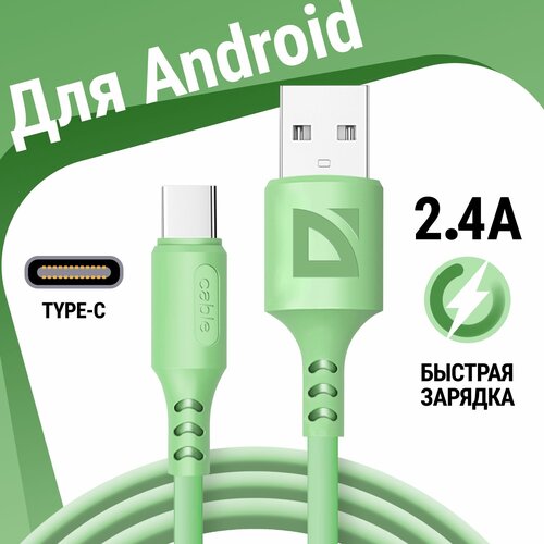 USB кабель Defender F207 TypeC зеленый, 1м, 2.4А, силикон, пакет