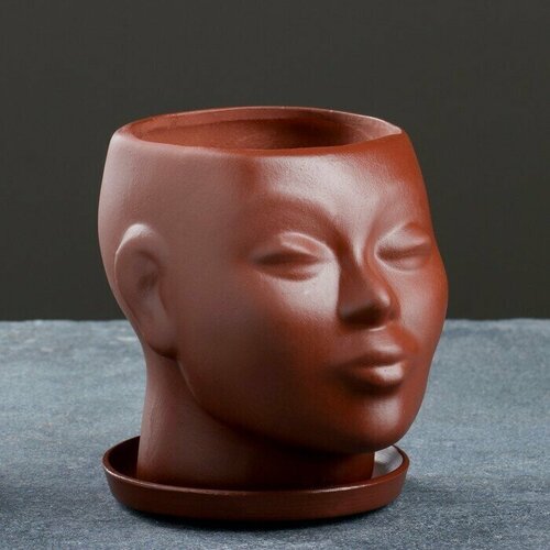 Горшок для цветов, органайзер "Голова", цвет коричневый, 1,3 л / 16х16х14 см, керамика