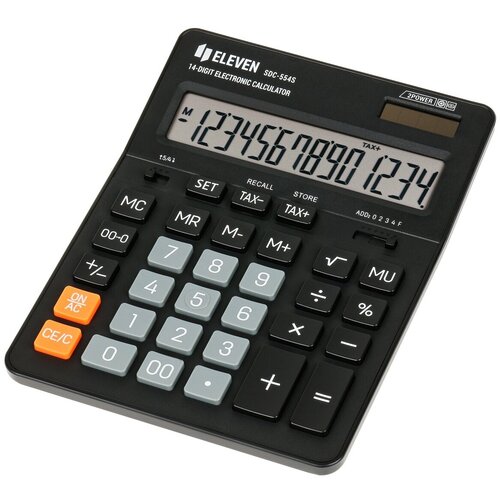 Калькулятор Eleven настольный, 14 разрядов, двойное питание, 155х205х36 мм, черный (SDC-554S)