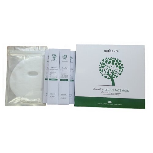 Getitpure набор масок Carborn CO2 Gel Mask Illuminating набор на 5 процедур для эффекта светящейся кожи, 125 г