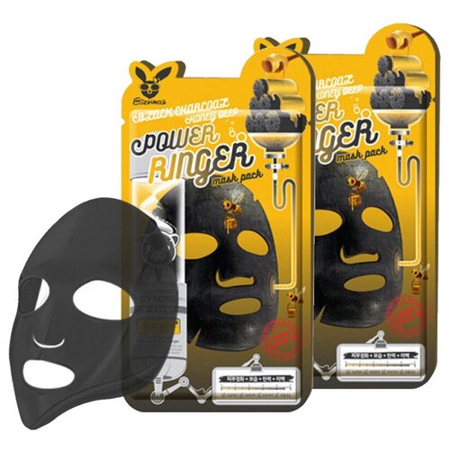 Elizavecca Тканевая маска с древесным углем и медом Black Charcoal Honey Deep Power Ringer Mask, 2 шт. по 23 мл