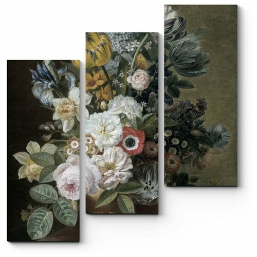 Модульная картина Пышный букет из роз, тюльпанов и ирисов 130x139