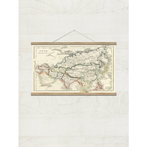Постер / Плакат / Картина на холсте Старинная карта на холсте - Карта Азии на английском языке 60x90