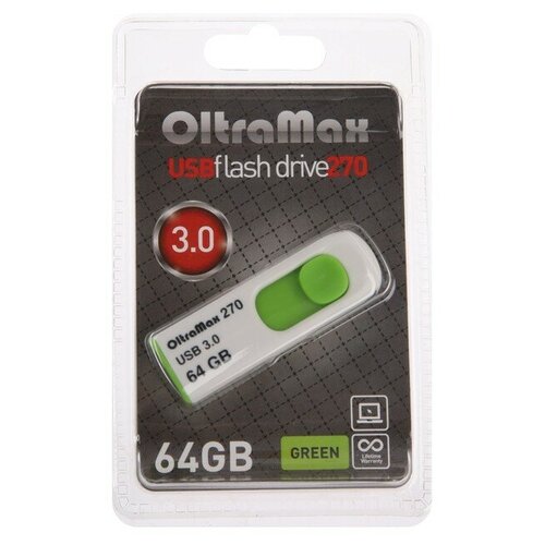 OltraMax Флешка OltraMax 270, 64 Гб, USB3.0, чт до 70 Мб/с, зап до 20 Мб/с, зеленая